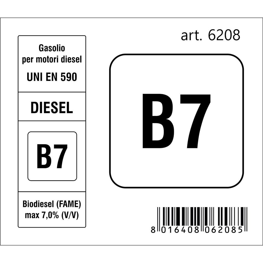 Adesivo Sigla Carburante B7 Diesel 2018, 7,5 x 6,5 cm - Quattroerre